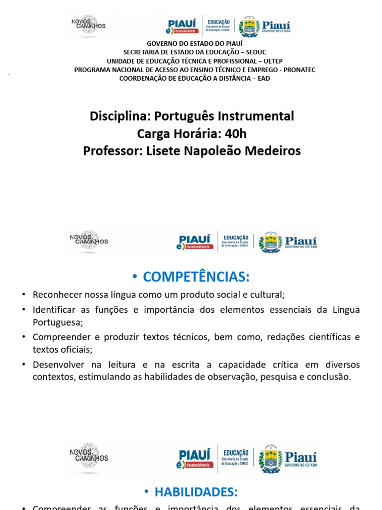 Slide Aula 01 Parte 01 - Português Instrumental | PDF