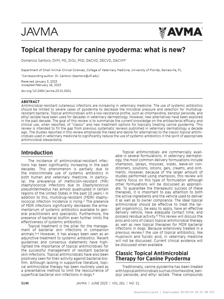 Topical Therapy For Canine Pyoderma What Is New | PDF