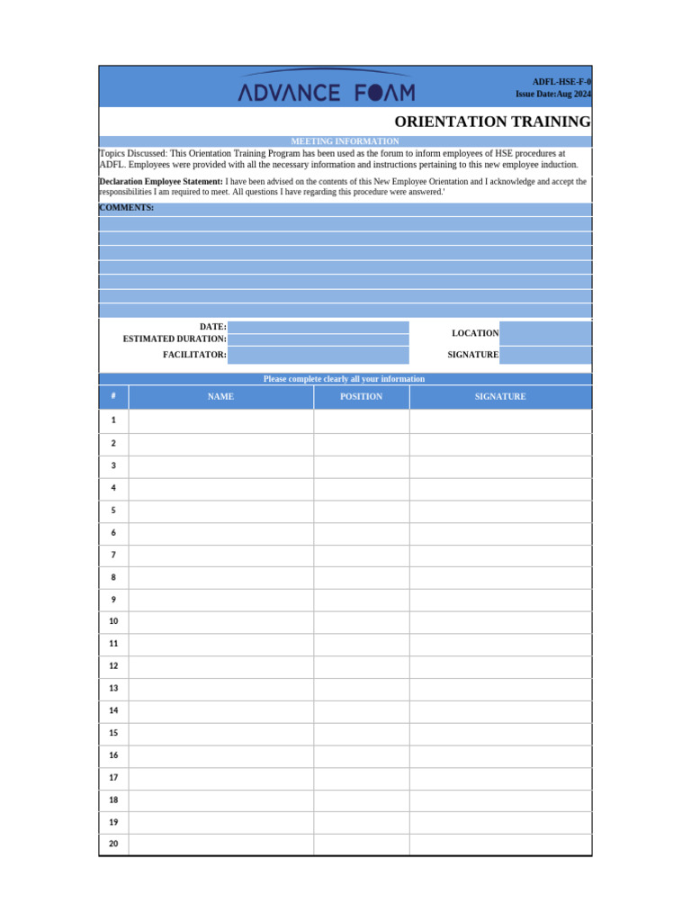 Orientation Training Record | PDF