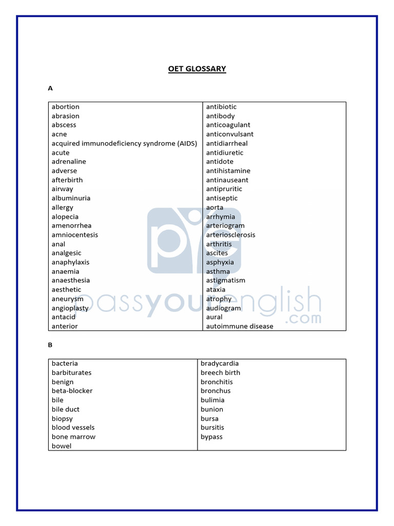 OET-GLOSSARY | PDF
