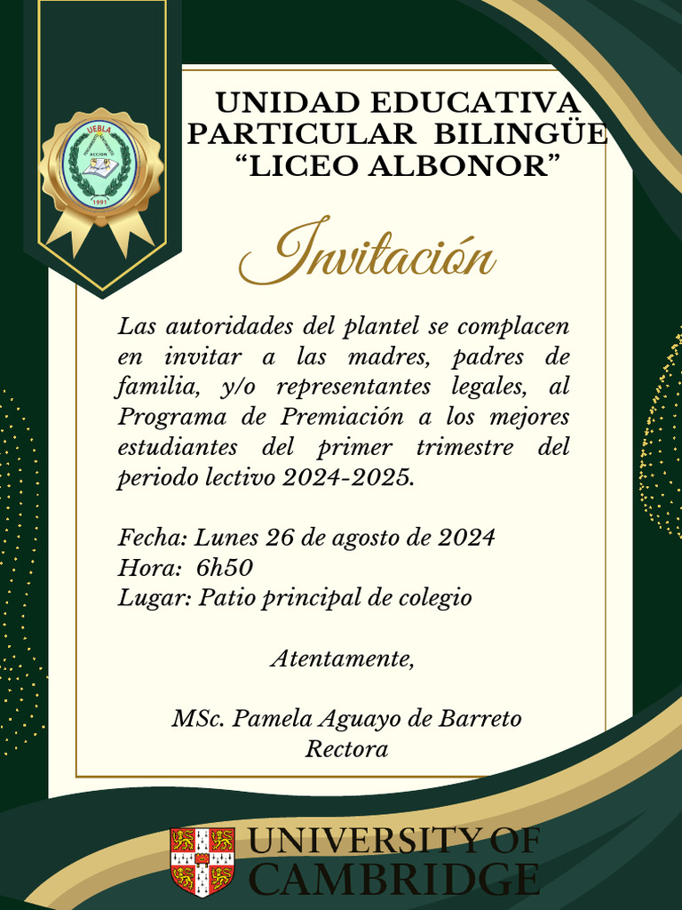 Invitación Premiación A Los Mejores Estudiantes 1 1 | PDF