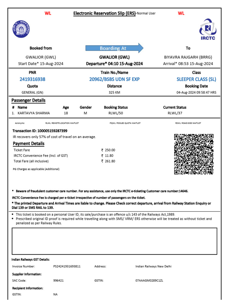 20962/Bsbs Udn SF Exp Sleeper Class (SL) : WL WL | PDF