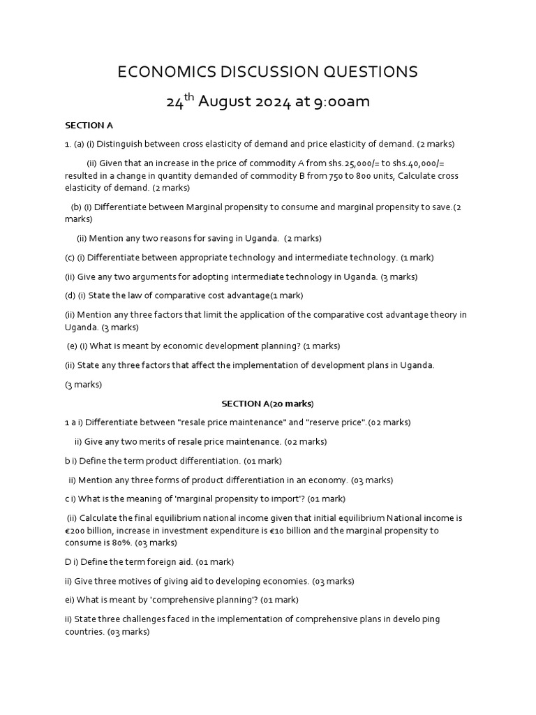 ECONOMICS DISCUSSION QUESTIONS (24th August 2024) | PDF | Demand ...