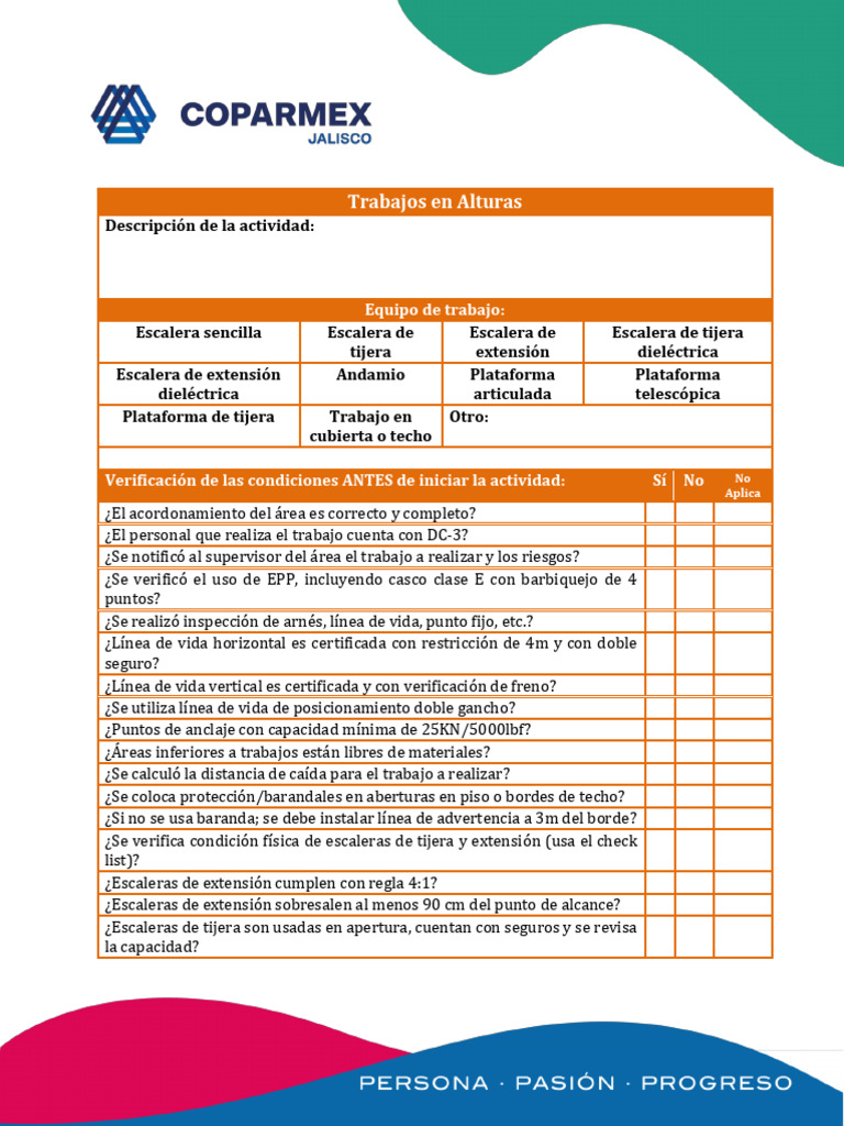 Lista de Verificación Trabajo en Alturas | PDF