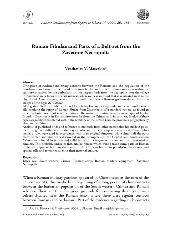 Masyakin Rimskie Fibuly Iz Nekropolya Zavetnoe | PDF