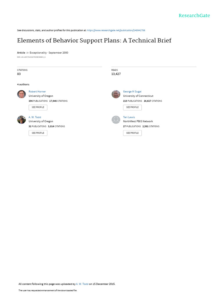 Elements of Behavior Support Plans | PDF