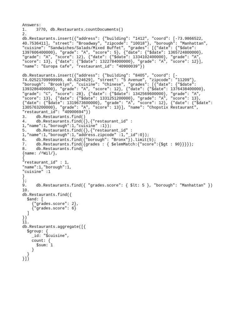 Lab6 Mongodb Solution | PDF