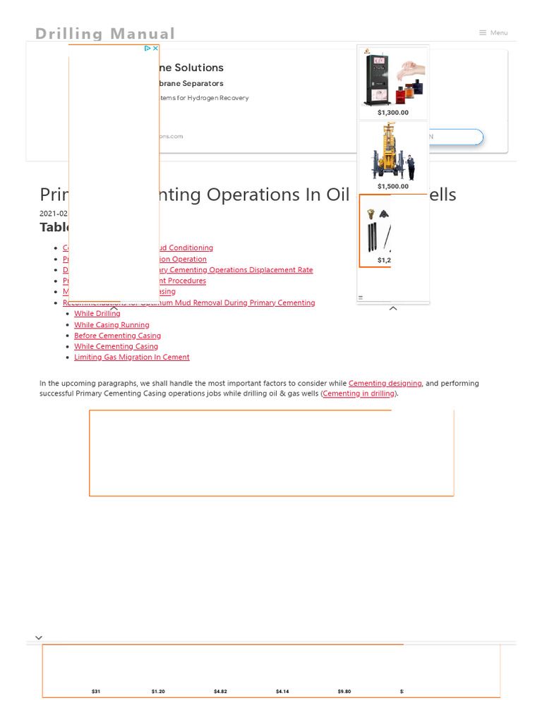 Primary Cementing Operations in Oil & Gas Wells - Drilling Manual | PDF
