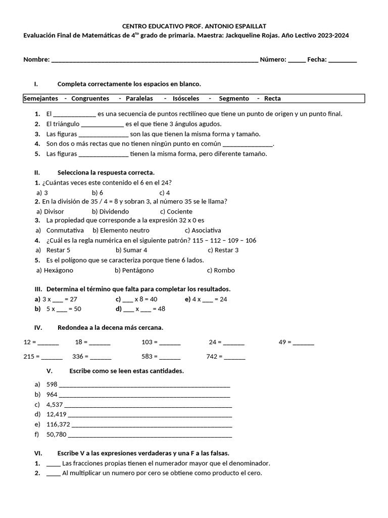 Matematicas 4to | PDF