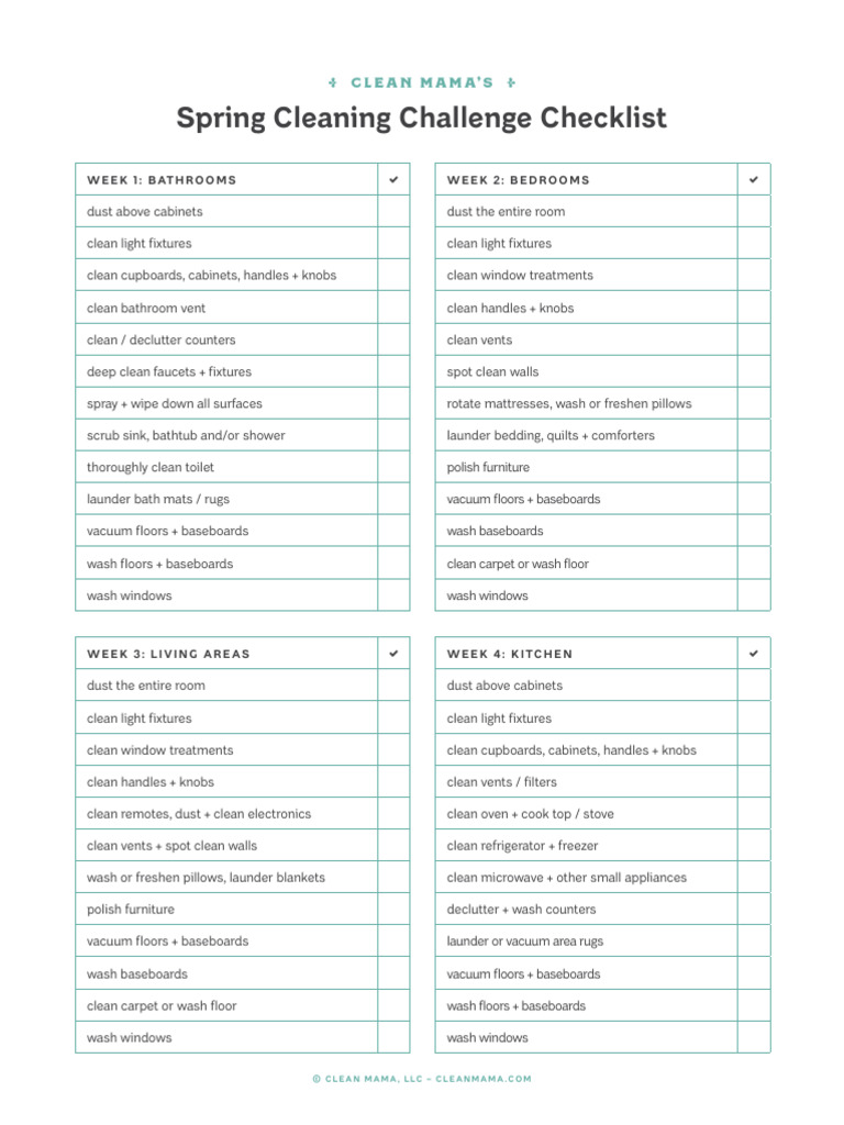 Spring Cleaning Challenge Checklist | PDF | Vacuum Cleaner | Bathroom