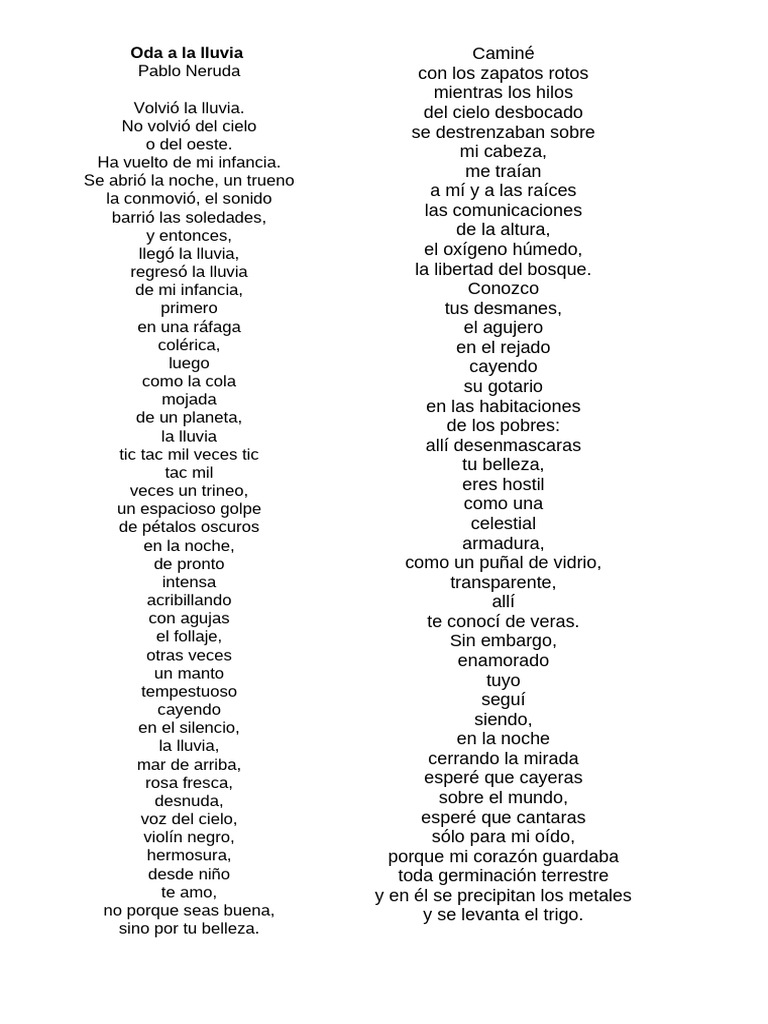 Oda A La Lluvia Neruda | PDF
