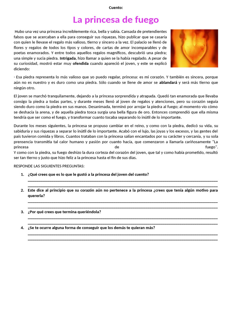 Cuento LA PRINCESA DE FUEGO | PDF