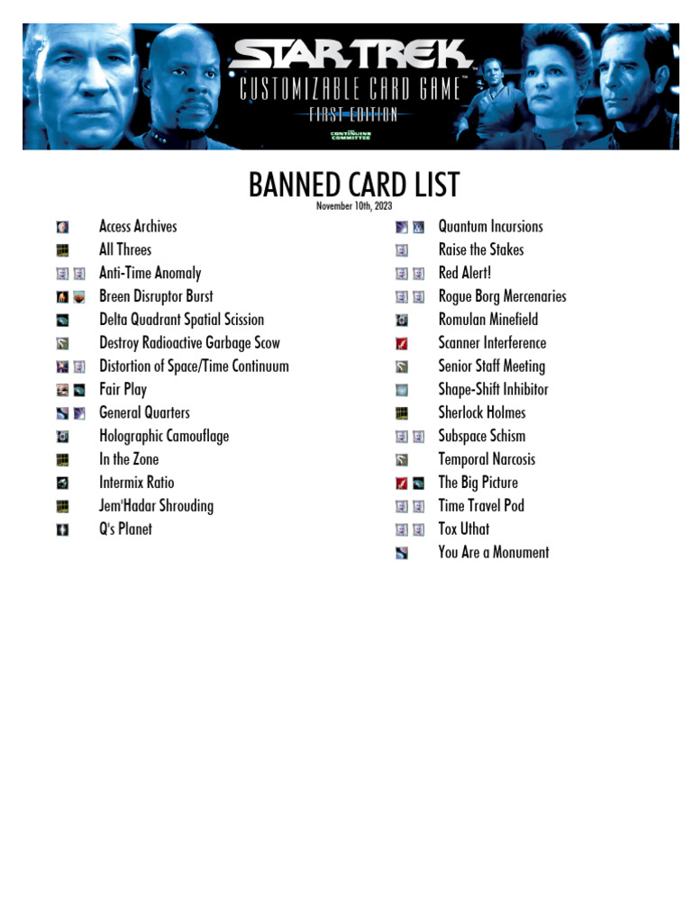 Star Trek CCG First Edition Banned Cards List | PDF