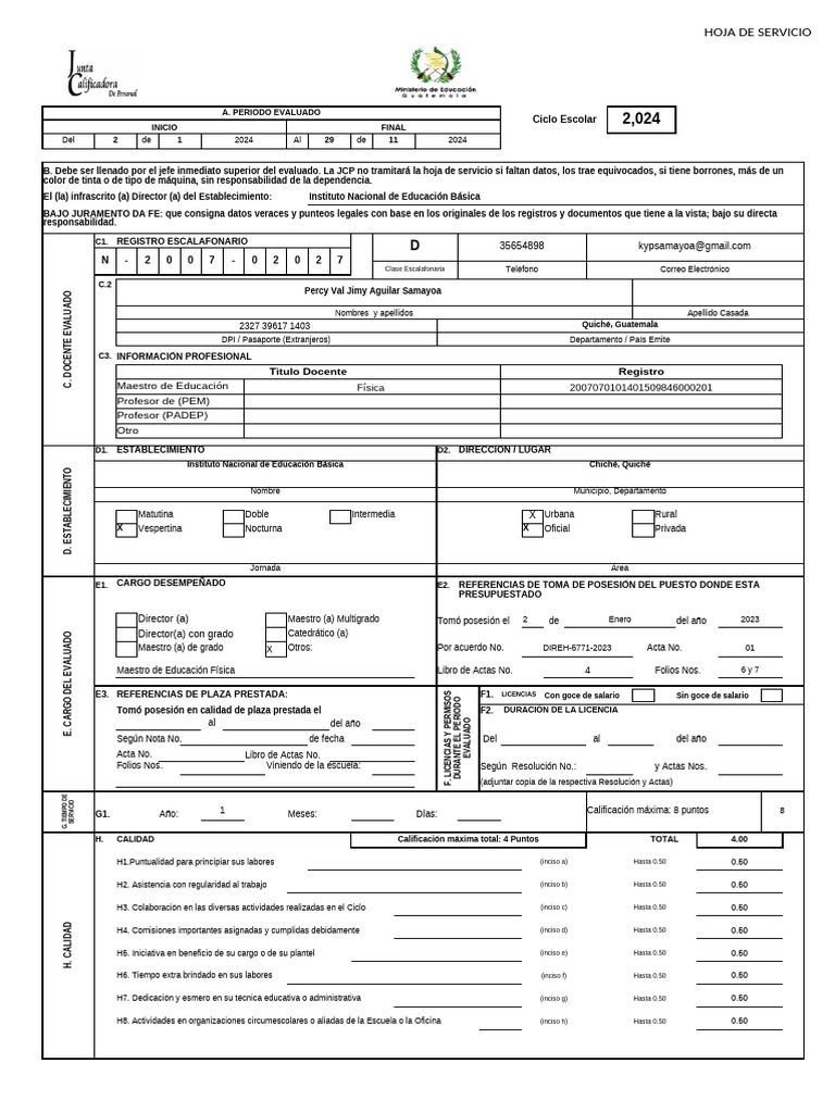 Hoja de Servicio 2024-2 | PDF
