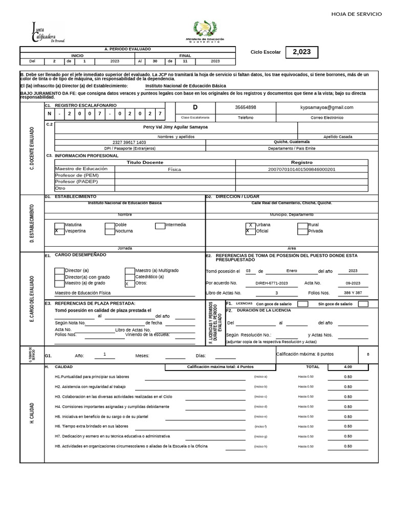 Hoja de Servicio 2023 | PDF