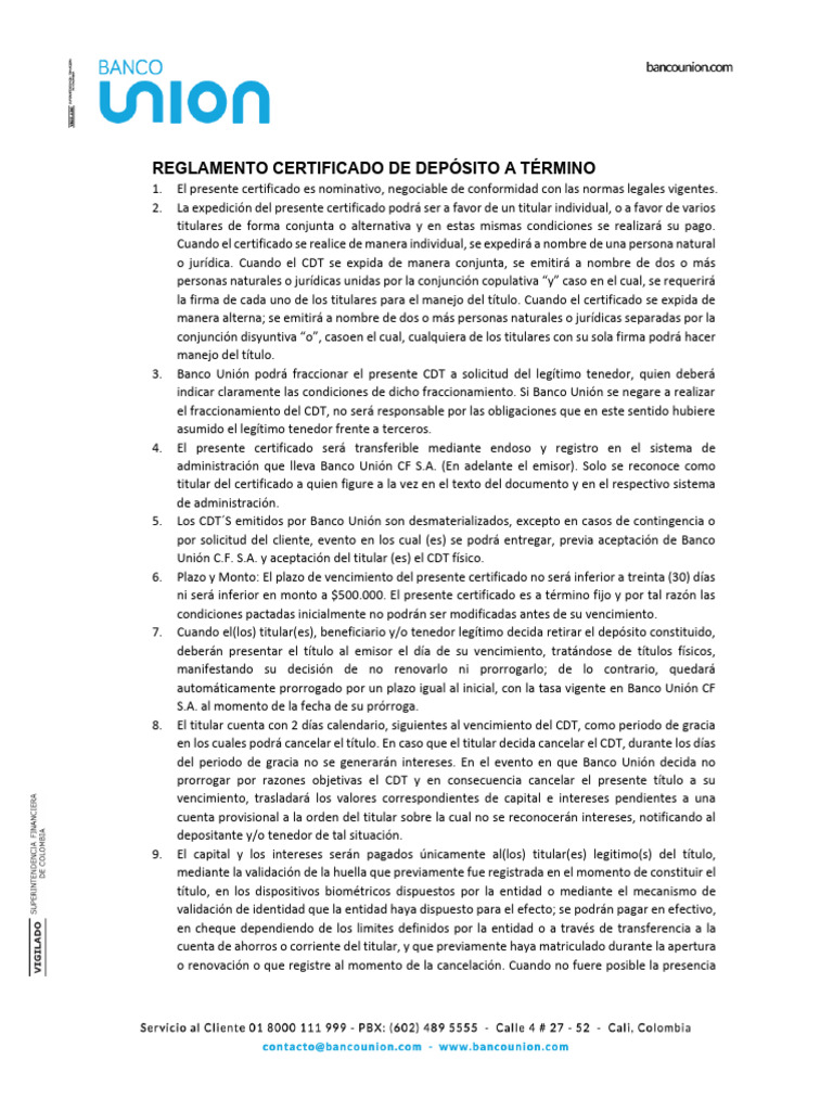 DC-371 Reglamento CDT Desmaterializado 28092021 Control de Cambios V001 Versio Ün Final | PDF