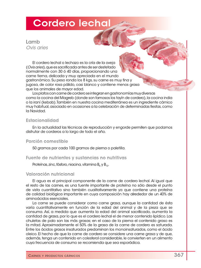Tabla Nutriconal Cordero | PDF