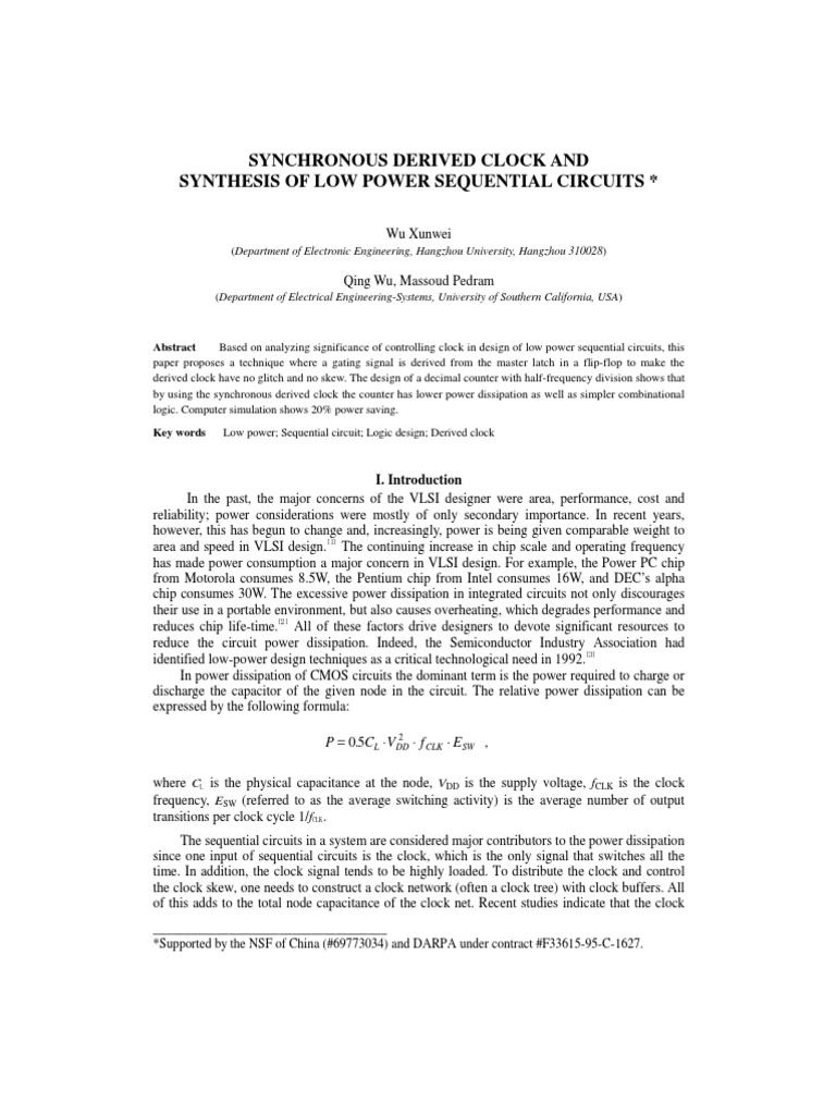 Low Power Sequential Circuits Using Synchronous Derived Clock Pdf