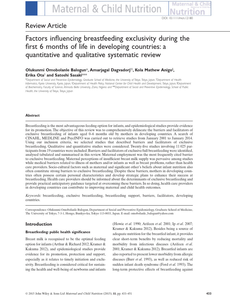 Factors Influencing Breastfeeding Exclusivity During The First 6 Months ...