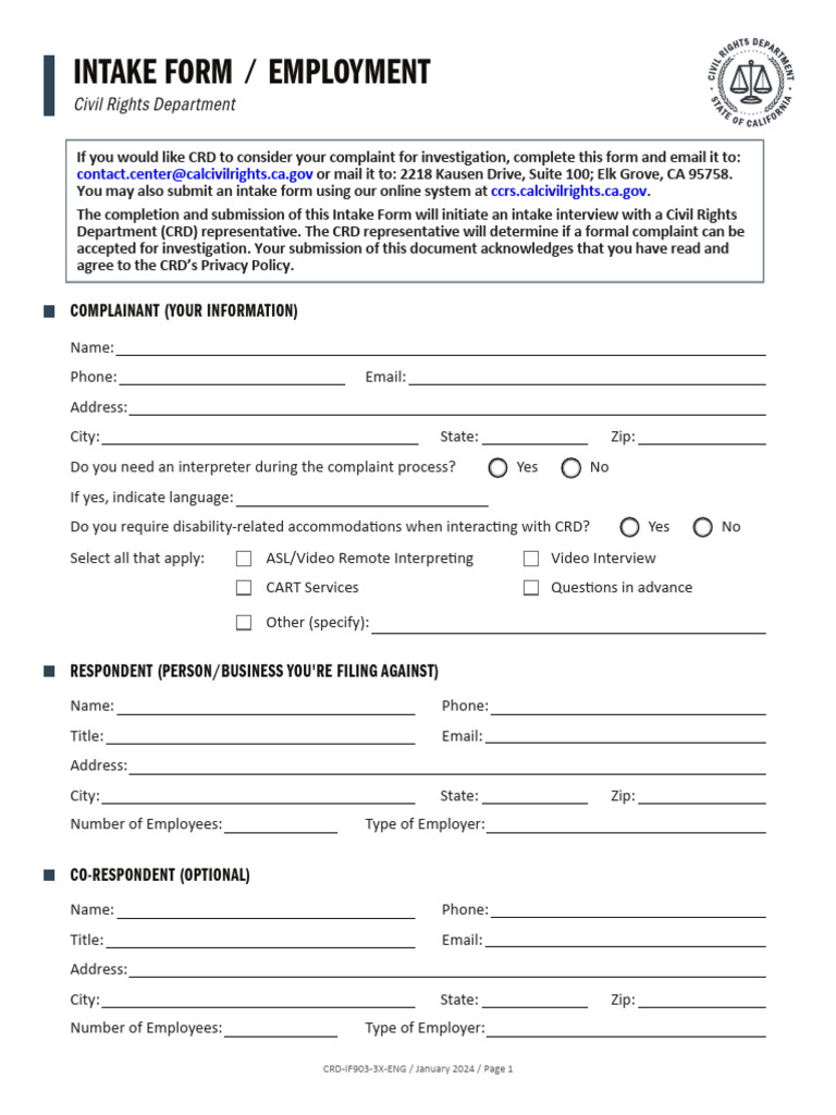 CRD Intake Form Employment ENG | PDF