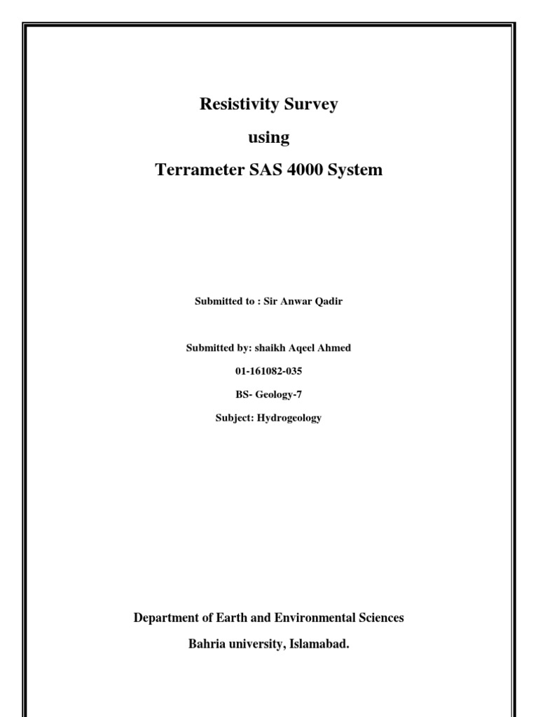 Resistivity Survey Using Terrameter SAS 4000 System | PDF | Electrical ...
