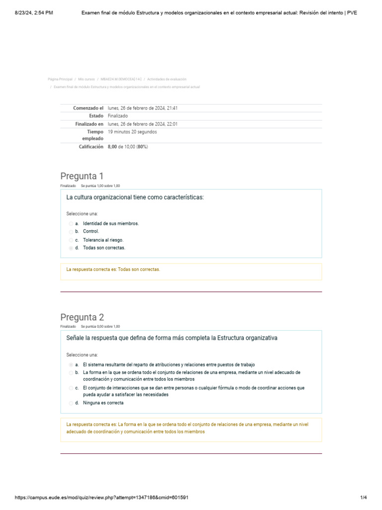 Examen Final: Estructura Organizacional MBA | PDF | Business
