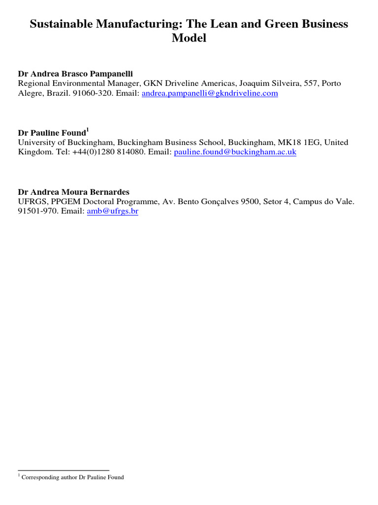 Sustainable Manufacturing The Lean and Green Business Model | PDF