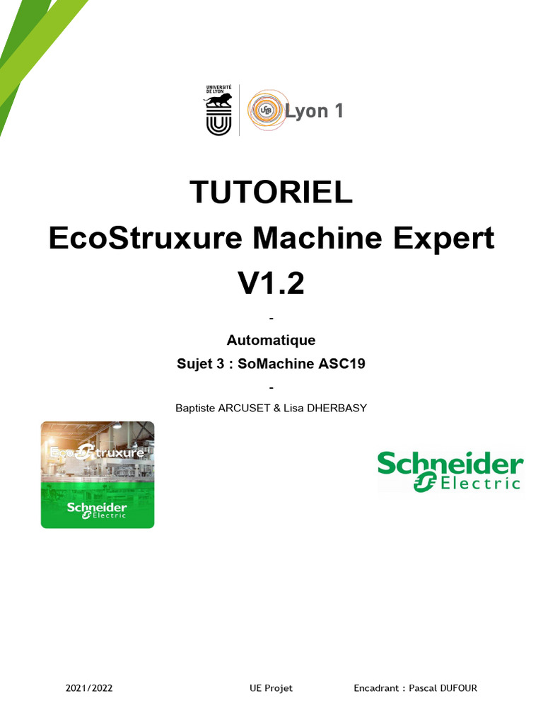 Tutoriel Ecostruxure Machine Expert V1.2: Automatique Sujet 3 ...