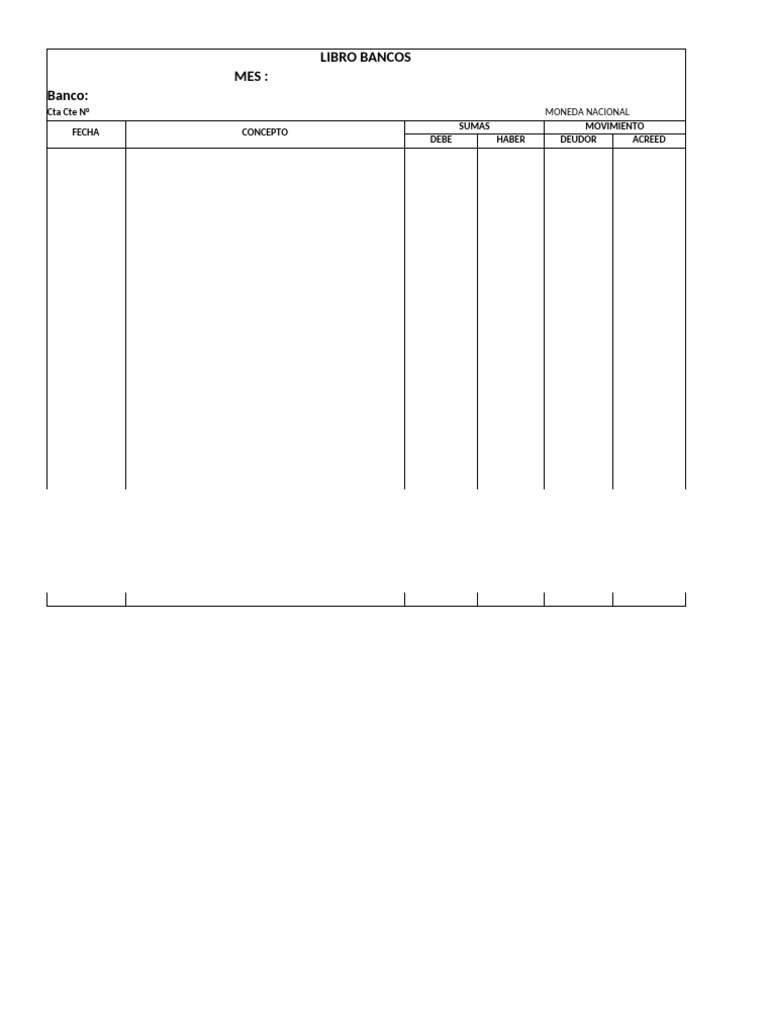 Plantilla Libro Banco - (Blanco) | PDF