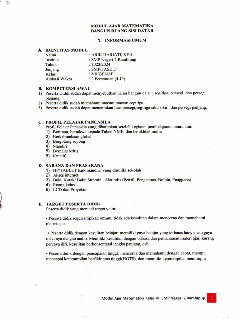 Modul Ajar Arik | PDF