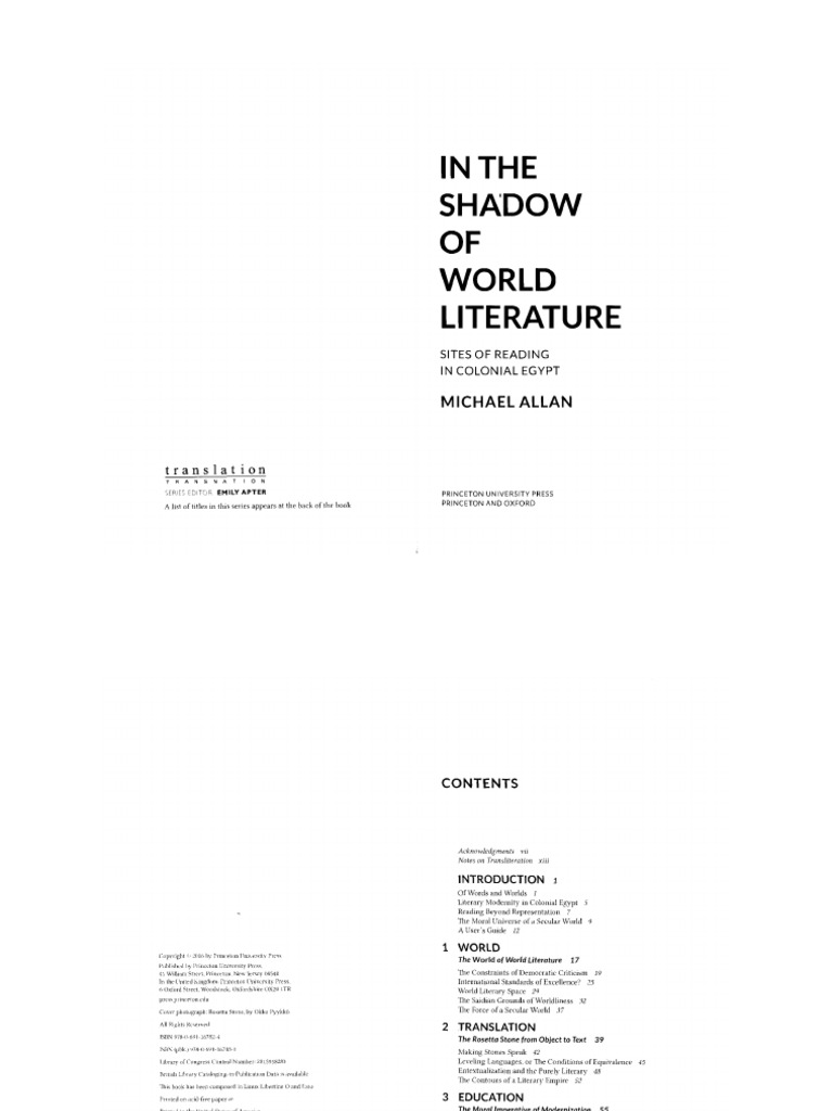 In The Shadow of World Literature Sites of Reading in Colonial Egypt ...