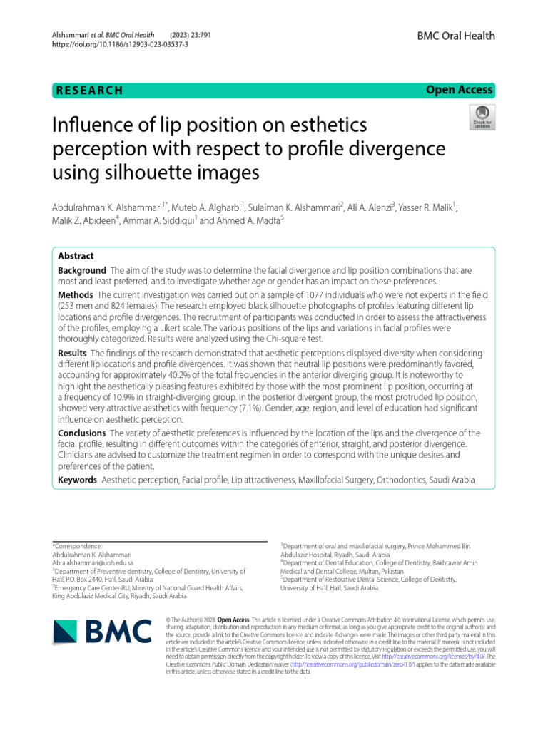 Influence of Lip Position On Esthetics Perception With Respect To ...