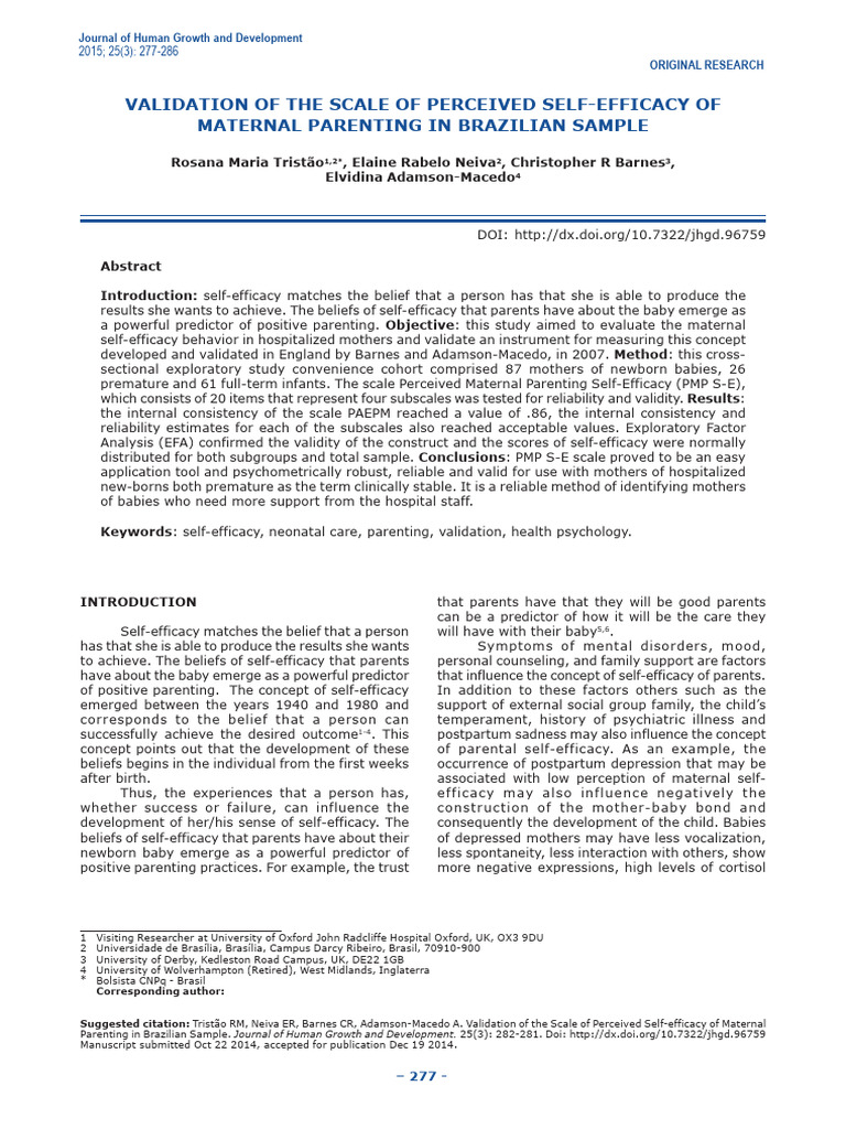 Validation of The Scale of Perceived Sel | PDF