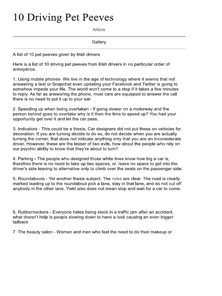 10 Driving Pet Peeves | PDF