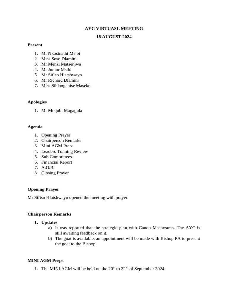 AYC VIRTUASL MEETING 18 August 24 | PDF