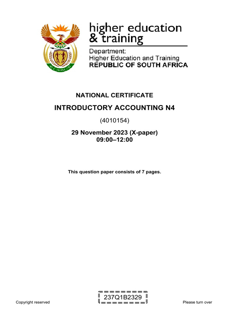 N740 - INTRODUCTORY ACCOUNTING N4 NOV QP 2023 Edited Gerber | PDF