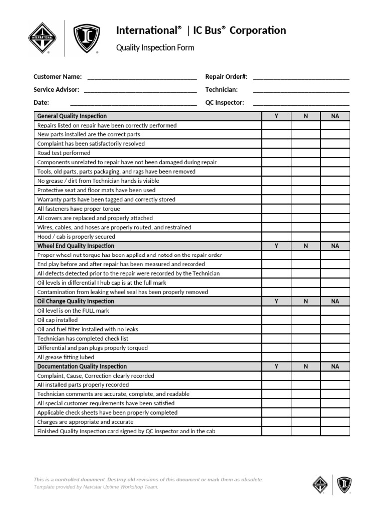 Quality Inspection Form | PDF