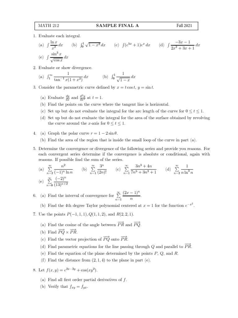 212 Sample Finals | PDF