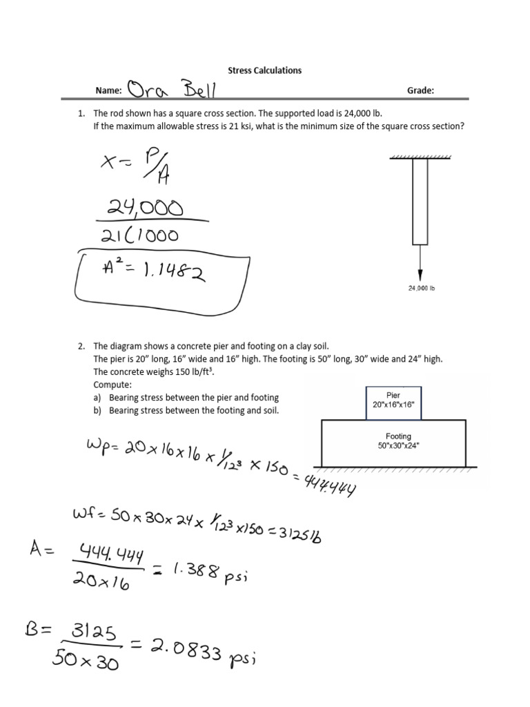 Stress Calculations Quiz 1 | PDF