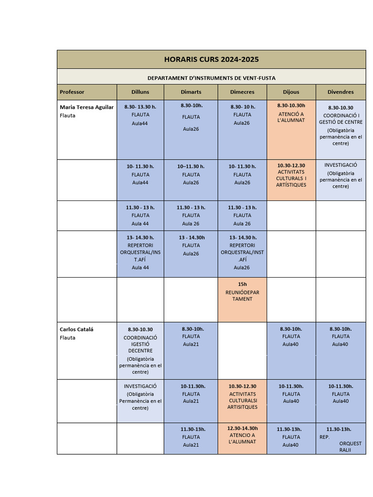 FUSTA. Horaris 24 25 2 1 | PDF