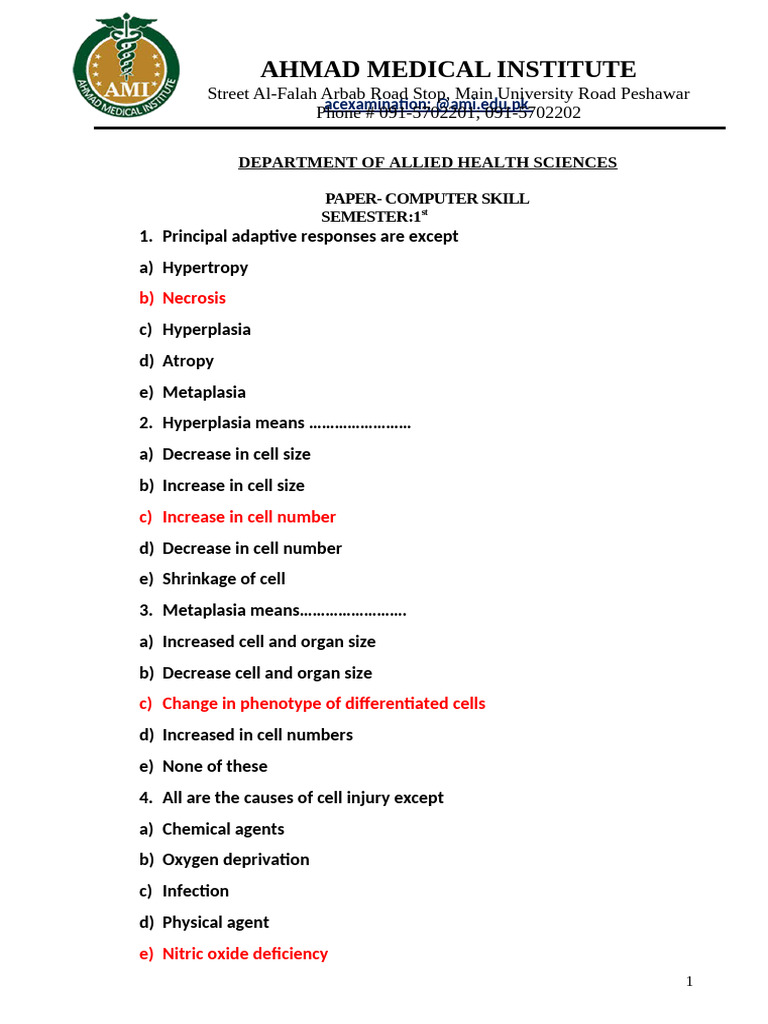 Pathology Paper by Sir Zubair Khan-1-1 | PDF | Inflammation | Science ...
