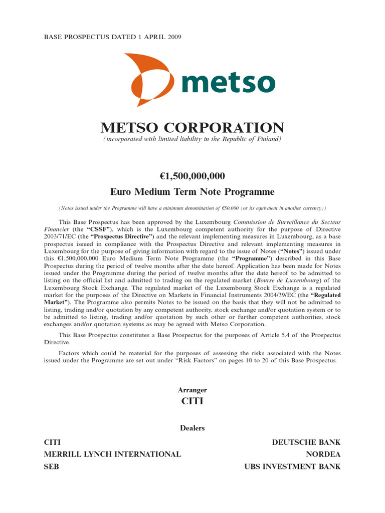 Prospectus EMTNprogramme2009April1 | PDF | Insurance | Finance & Money ...