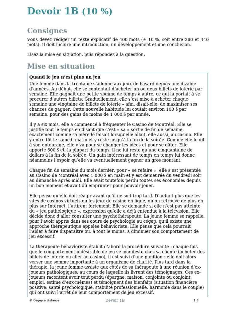 Devoir 1 Psycho | PDF