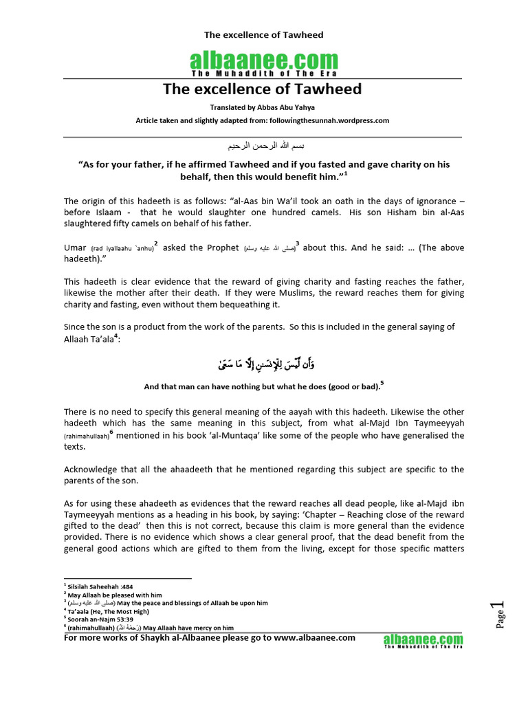 Excellence of Tawheed | PDF