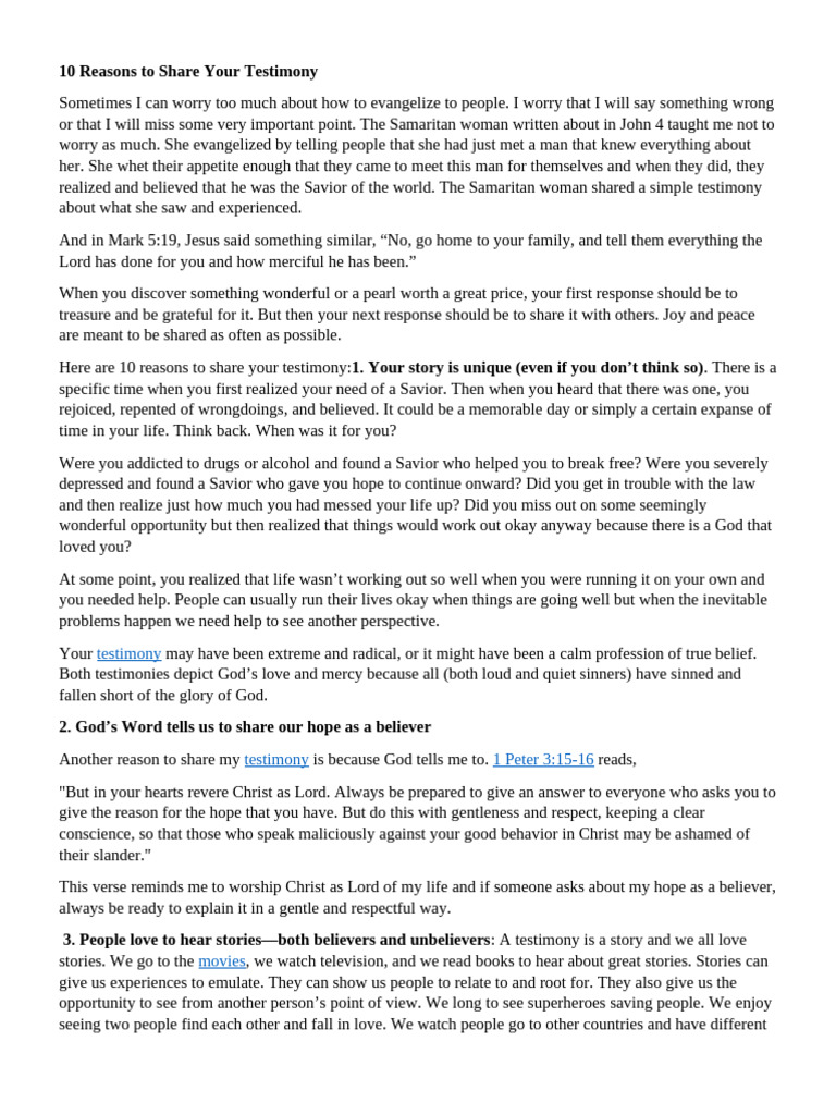10 Reasons To Share Your Testimony | PDF