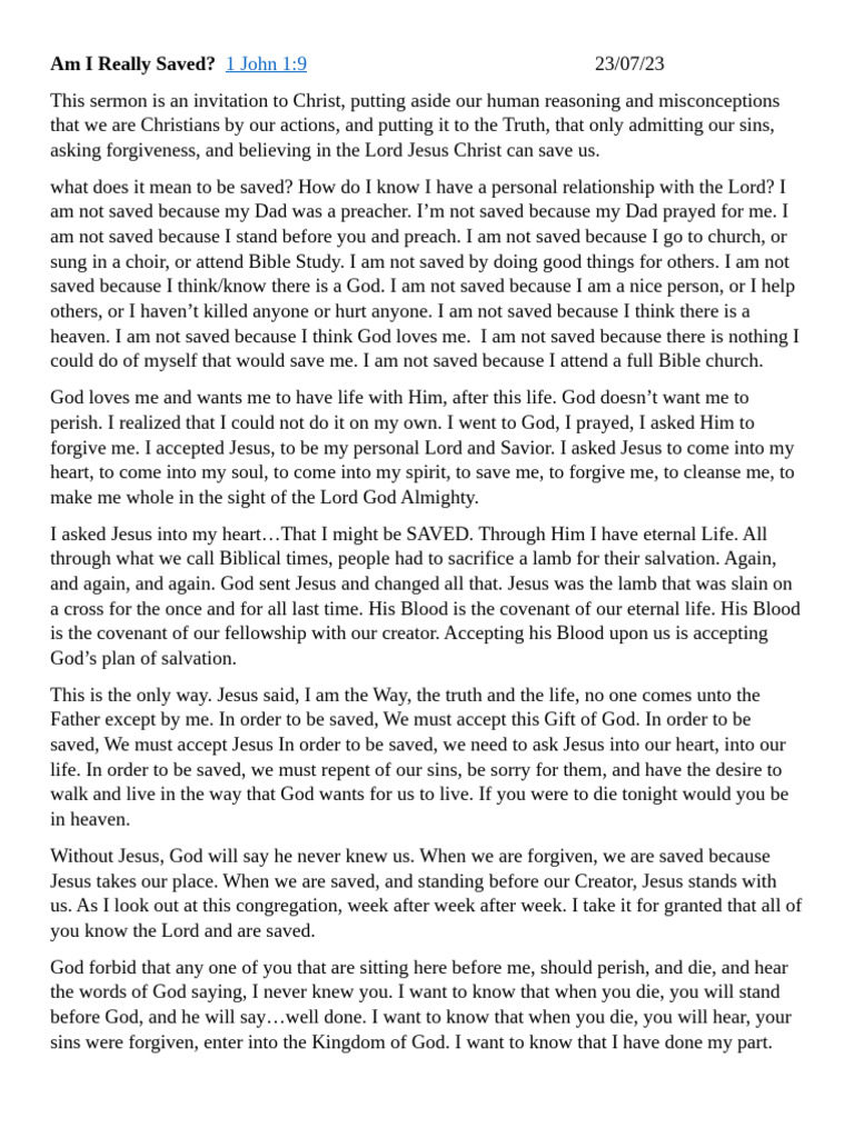 Am I Really Saved | PDF