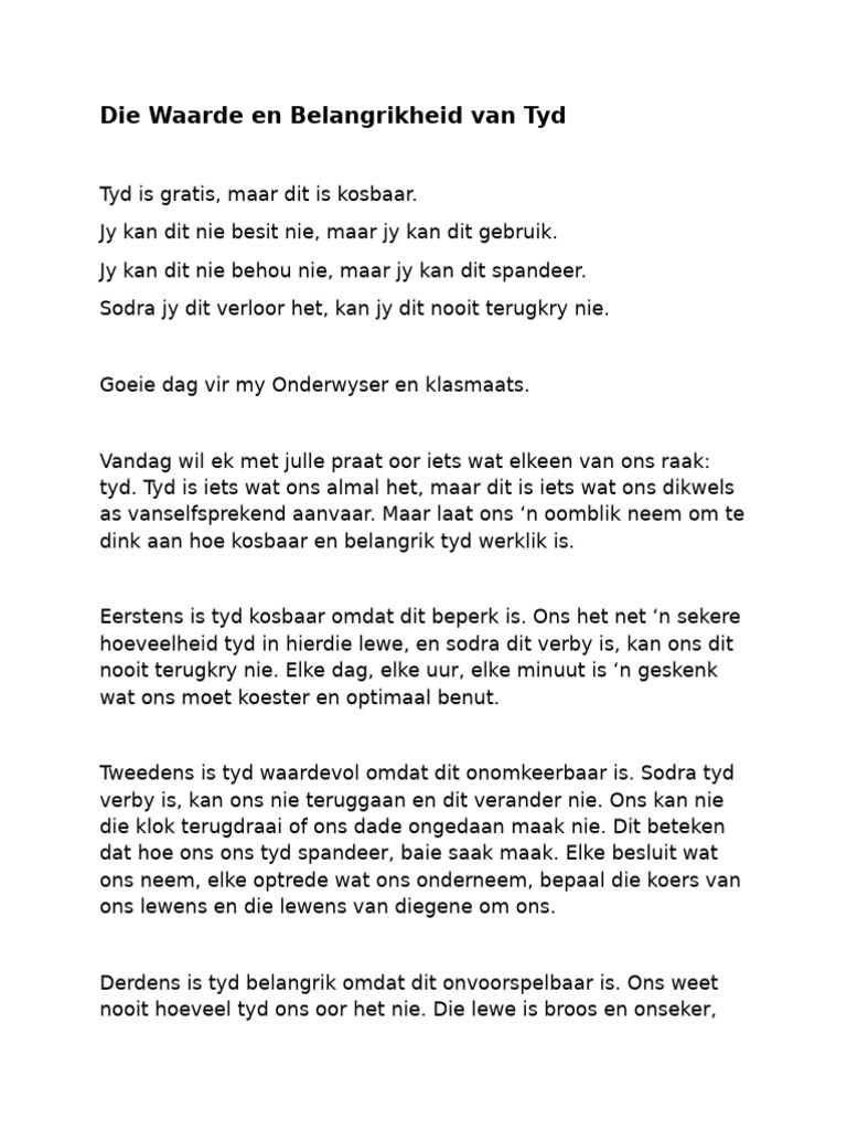 Afrikaans Speech Time | PDF