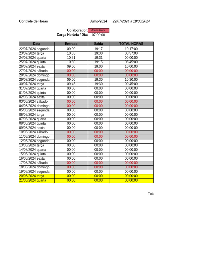Planilha De Carga Horaria Pdf