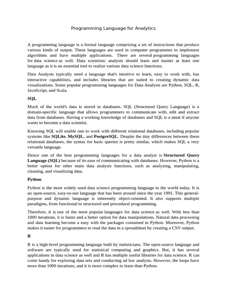 Programming Language For Analytics | PDF