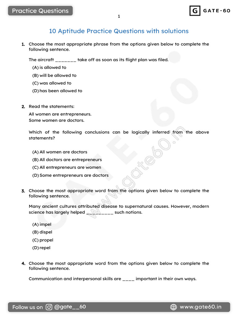 10 Aptitude Practice Questions by Gate60 Edition.4 | PDF